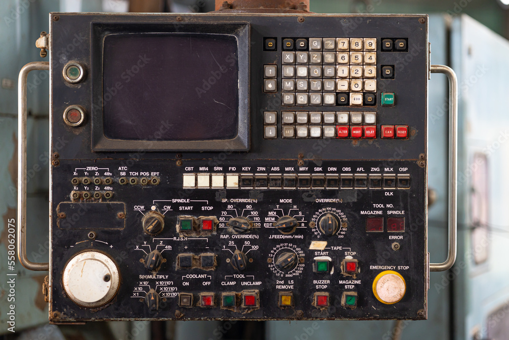 old lathe machine manual control panel with many button switch for ...