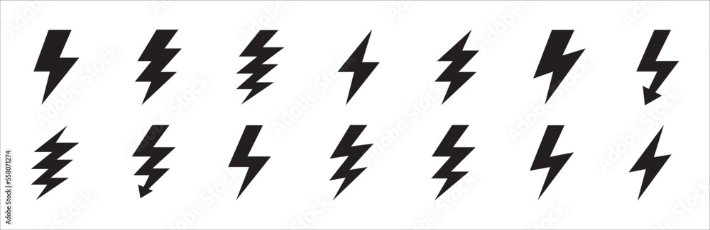 Electric power icon. Thunder bolt lightning icons set. Flash lightning ...