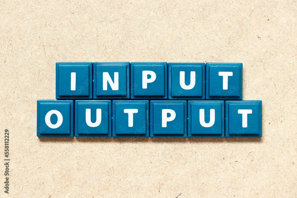 Tile alphabet letter in word input output on wood background Stock ...