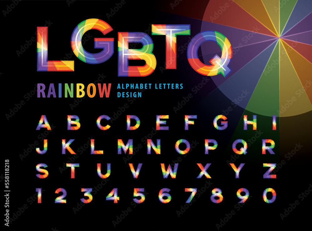 Vector of Rainbow colors Alphabet Letters and numbers, LGBT Colorful ...