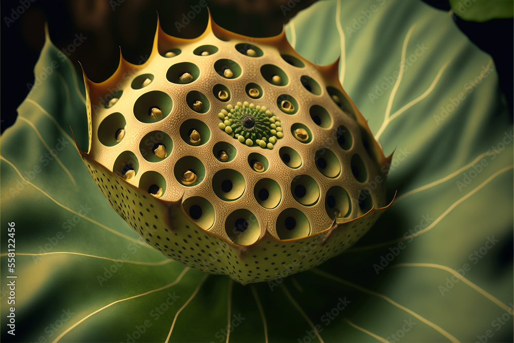 Trypophobia concept in a plant. The phobia or excessive fear of holes ...