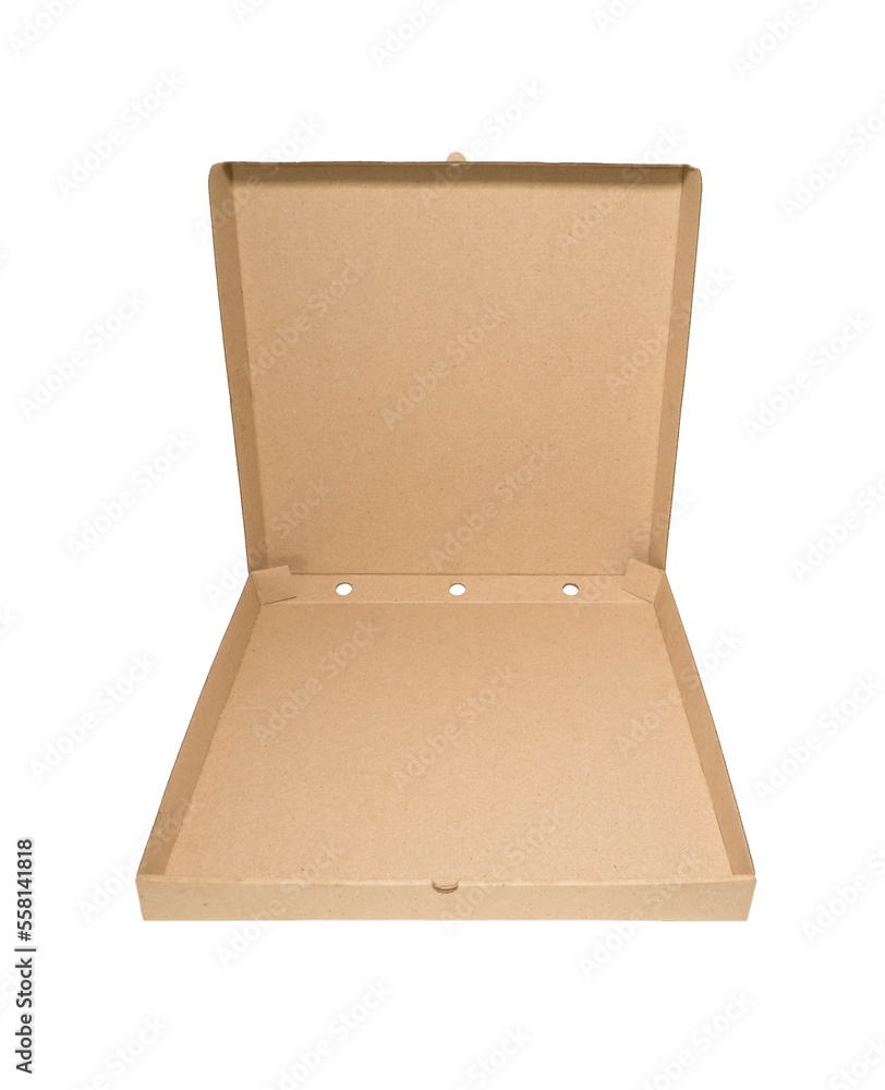 Blank brown open cardboard Pizza paper box isolated on white background ...