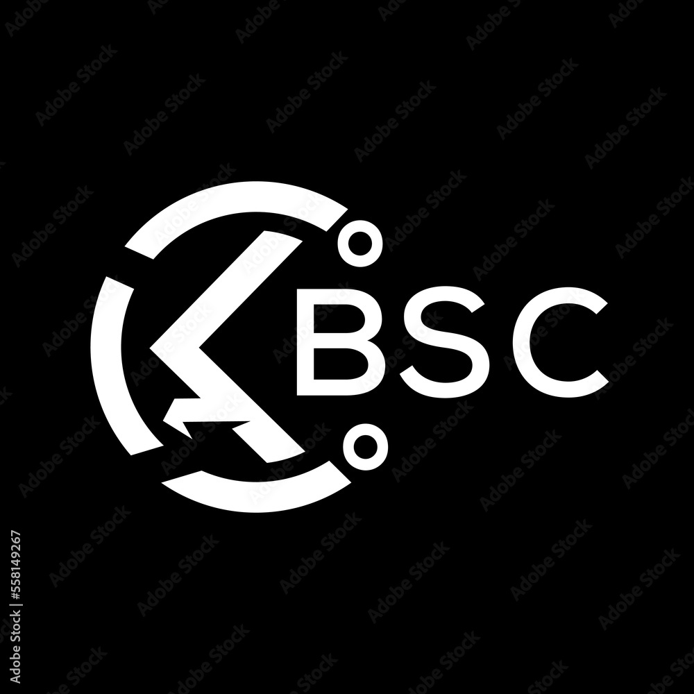BSC letter logo. BSC white image on black background. BSC vector logo ...