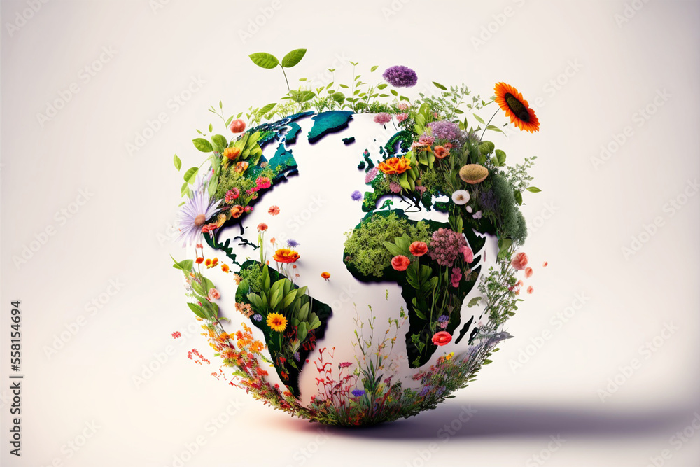 beautiful planet earth made of flowers and sprouting plants, save the ...