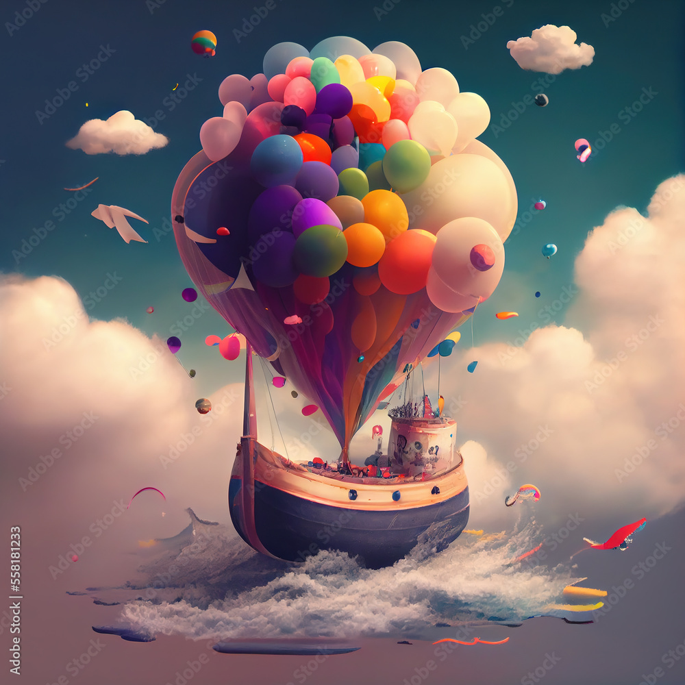 Generative AI: illustration of a boat with the colors of the rainbow ...