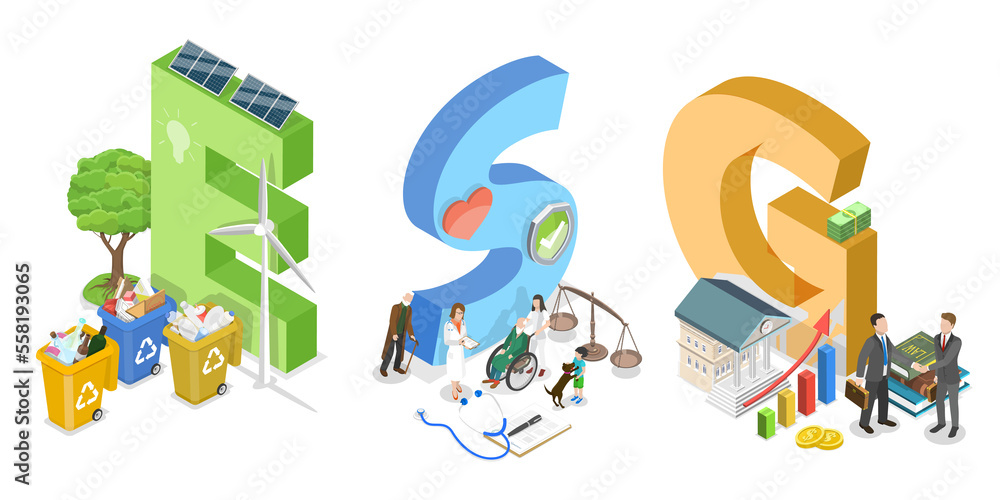 3D Isometric Flat Conceptual Illustration of ESG as Environmental ...