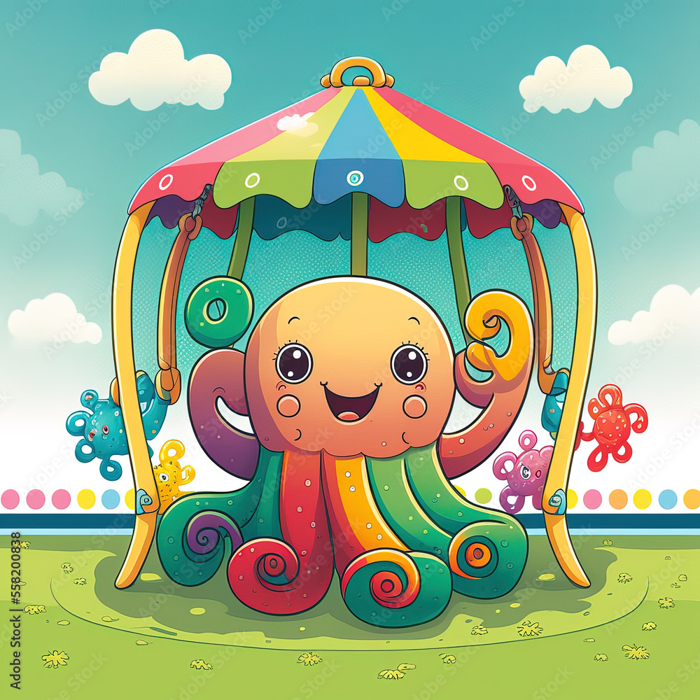 Cartoon octopus with funny smile expressions. Vector clip art ...