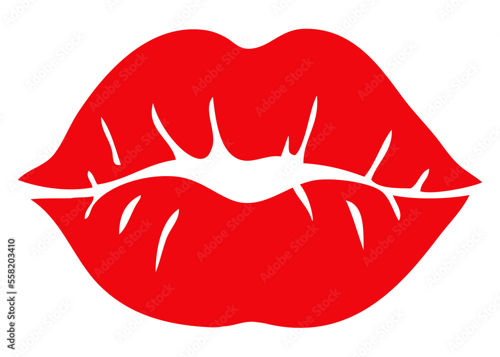 Logo beso. Silueta aislada de labios de mujer con lápiz labial Stock ...