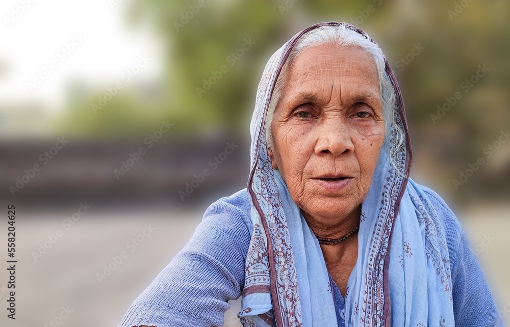 Old lady woman of the rural area of India, smiling, mother, nanny, and ...