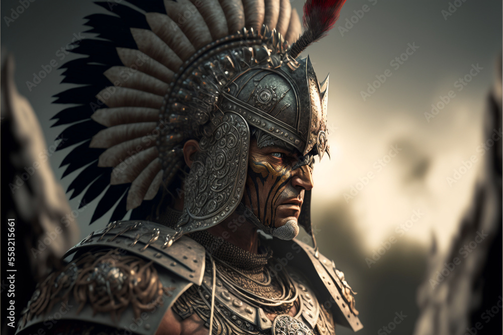 Native American portrait Mayan warrior, Aztec, Inca, Indian tribe man ...