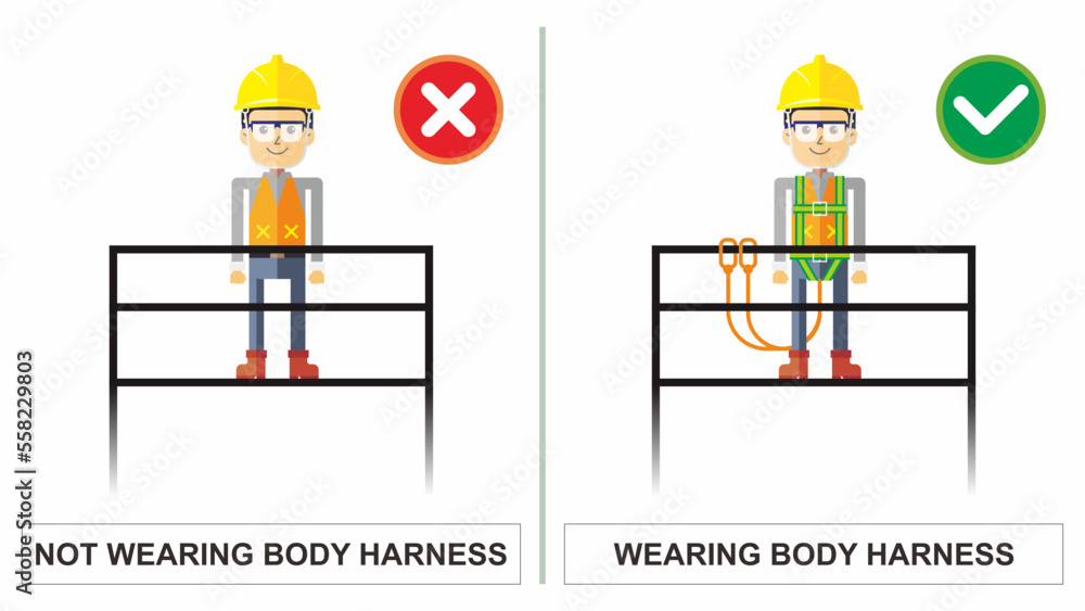 Vektor Safety do's and dont's. Wrong and correct behavior. Wear falling ...