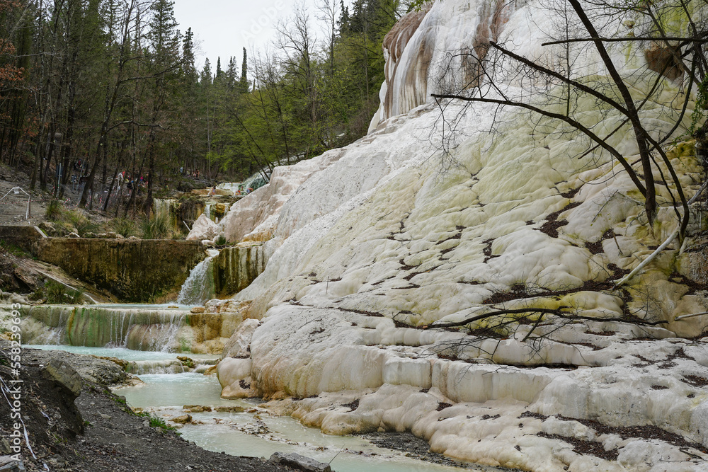 Hot springs at Bagni San Filippo, with calcium carbonate deposits ...