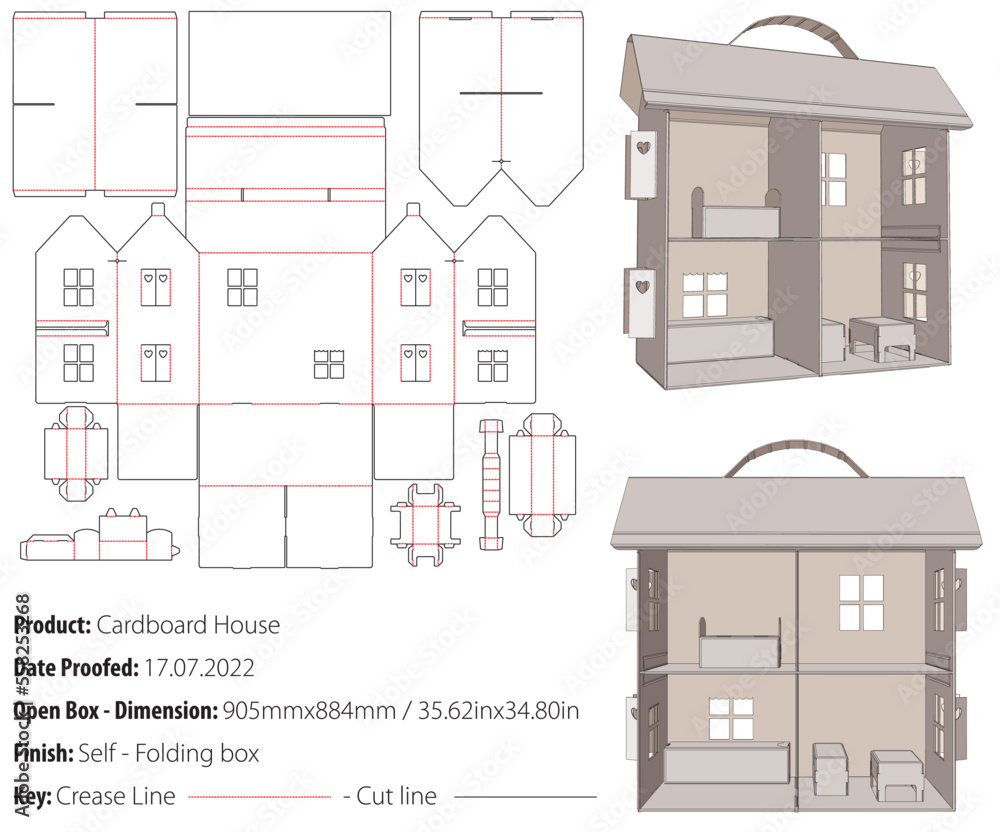 Cardboard house packaging design template selflock die cut - vector ...
