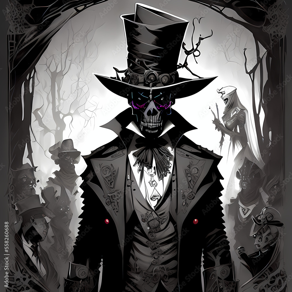 A fantasy board game card/colouring book page: Baron Samedi. Voodoo ...