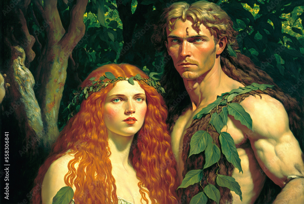 Adam and Eve, Generative AI Stock Illustration | Adobe Stock