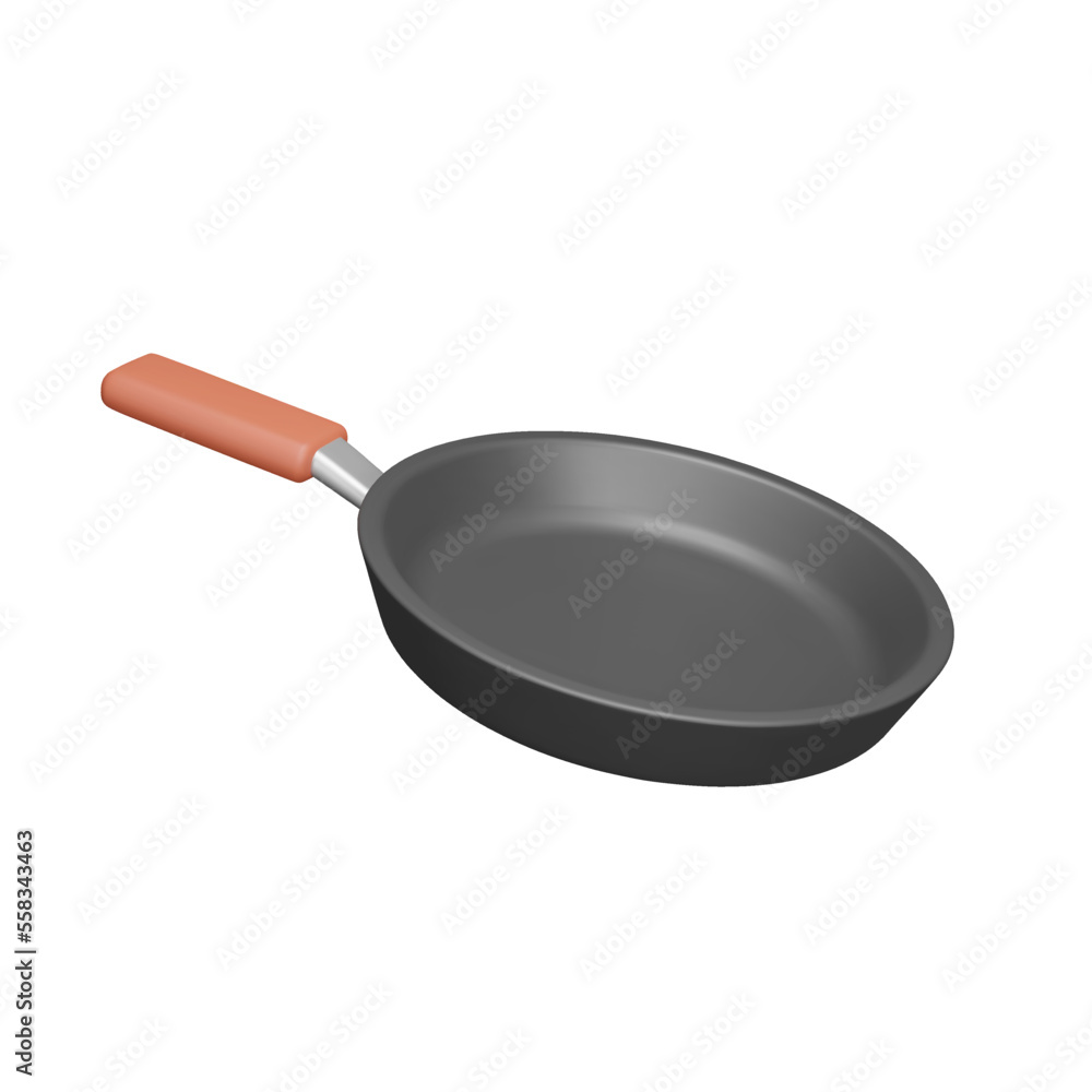 Frying pan 3d icon. cooking utensils. Isolated object on transparent ...