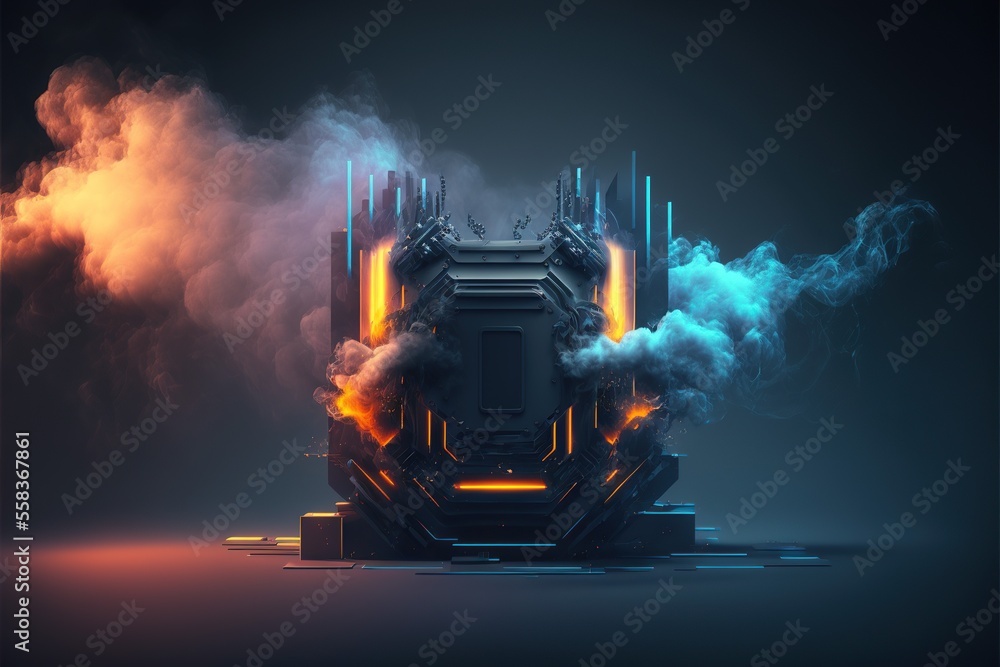 Futuristic Product Display stage with smoke background. generative ai ...