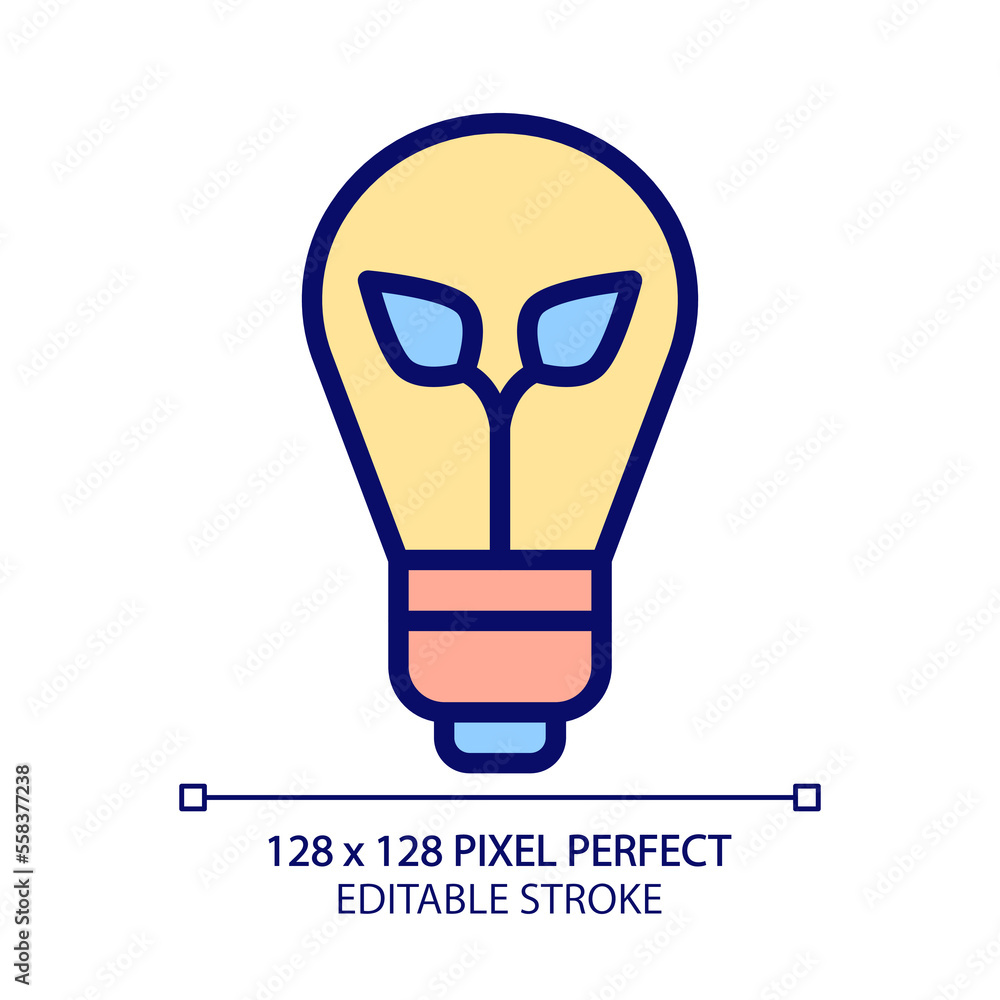 Energy-efficient light bulb pixel perfect RGB color icon. Electrical bulb. Eco friendly ...