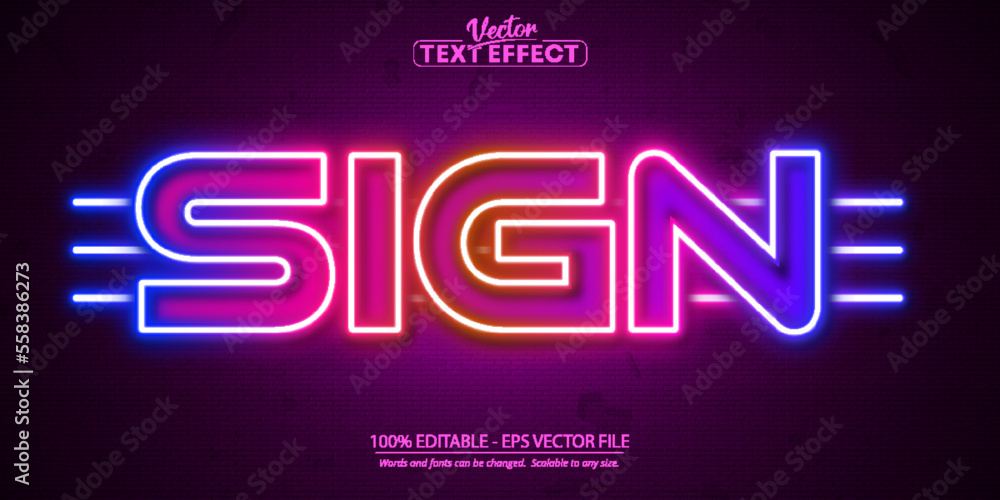 Neon glowing text effect, editable neon light text style isolated on ...