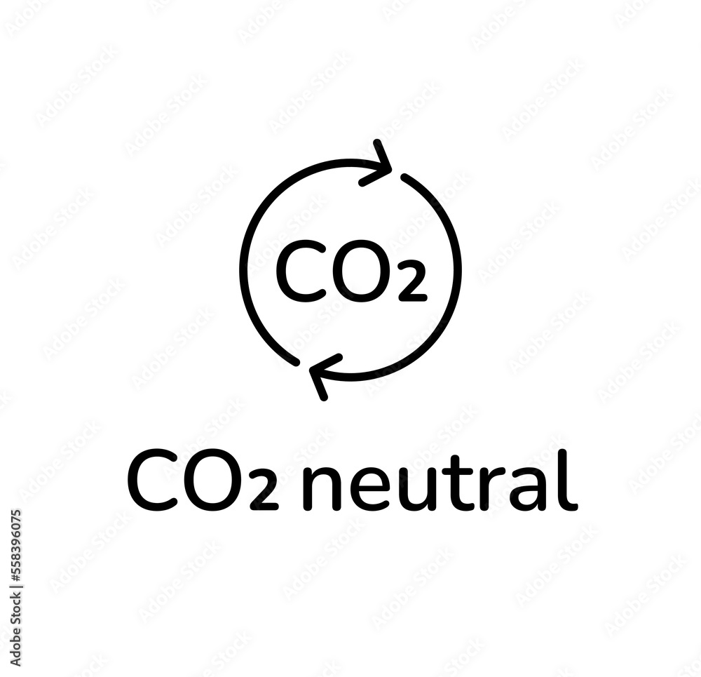 CO2 neutral black linear symbol sign isolated on white. Carbon ...