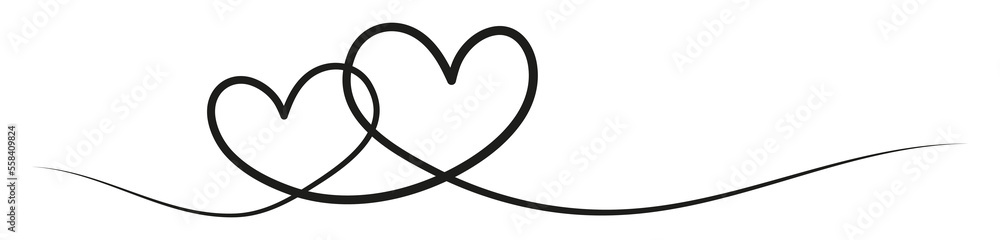 Two hearts continuous one line art. Double heart wavy sketch line ...
