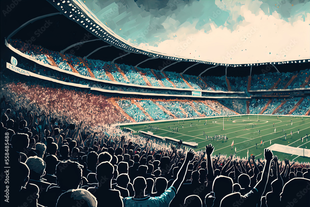 Sports stadium with a huge crowd of fans. Stock Illustration | Adobe Stock
