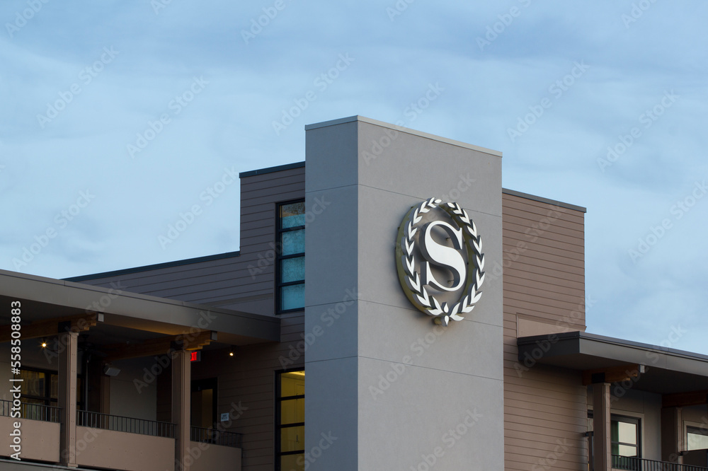 Redding, CA, USA - Mar 5, 2020: Sheraton logo is seen at Sheraton ...