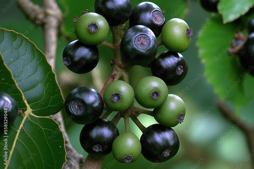 Fruit of the jabuticaba. The jaboticaba's unusual fruit is growing on ...
