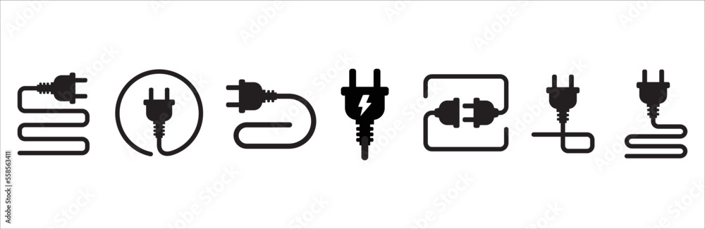 Electric power plug icon set. Electricity wire cord sign. Electrical ...