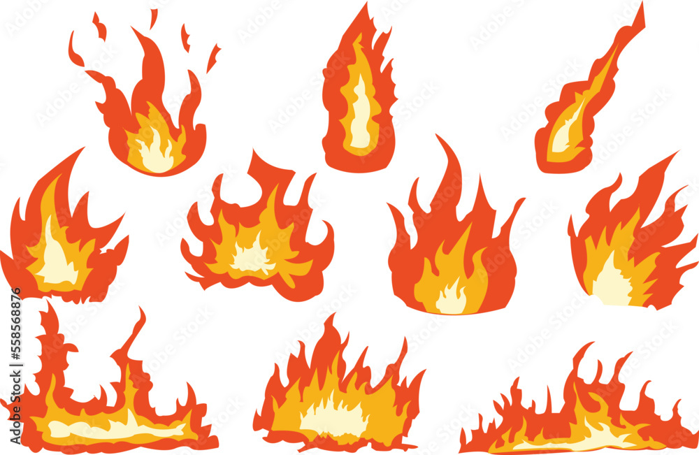 Fire flames clipart set Stock Vector | Adobe Stock
