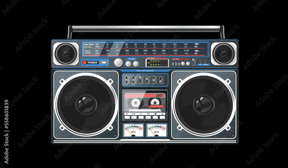 Boombox vector illustration. 80s technology. 90s music player. Retro ...