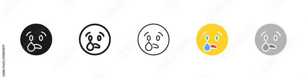 Emoticon set icon. Crying, weeping, grief, frustration, sadness, tears ...