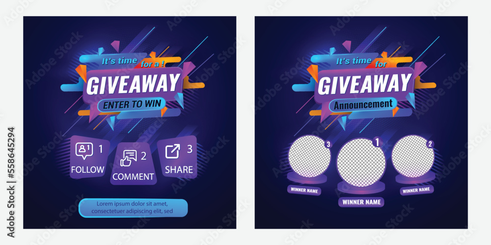 Giveaway quiz contest and announcement for social media feed. Vector ...