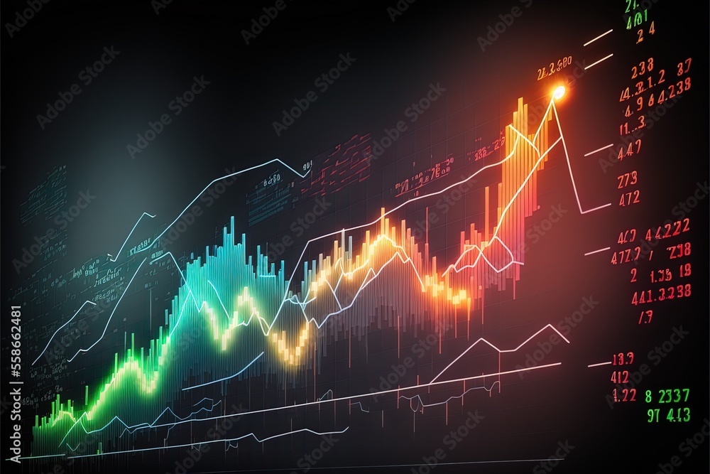 Business economic charts with light effects, neon. Abstract neon ...