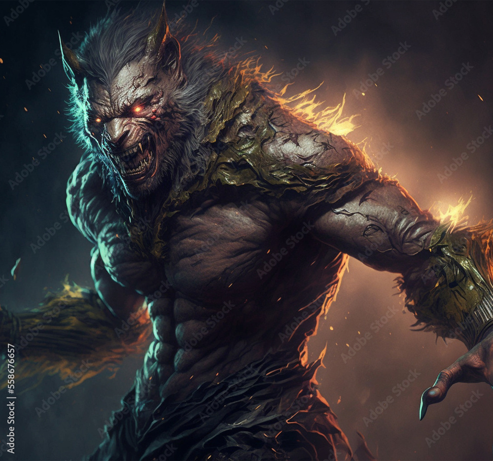 Generative AI illustration of scary werewolf Stock Illustration | Adobe ...