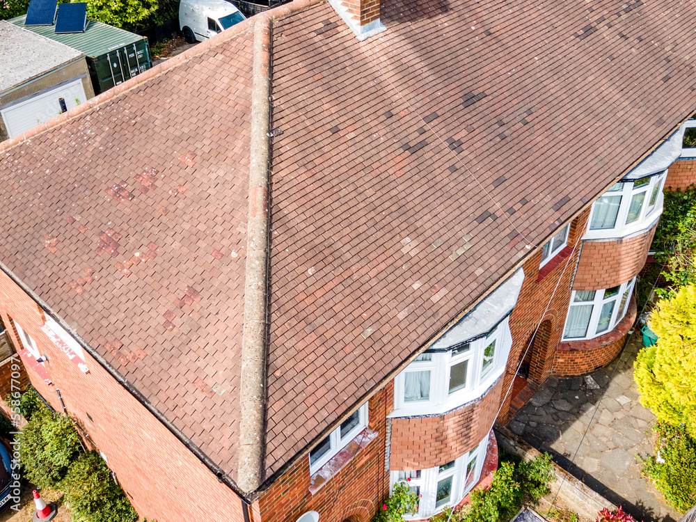 Typical 1930's British semi detached house aerial view of the original ...