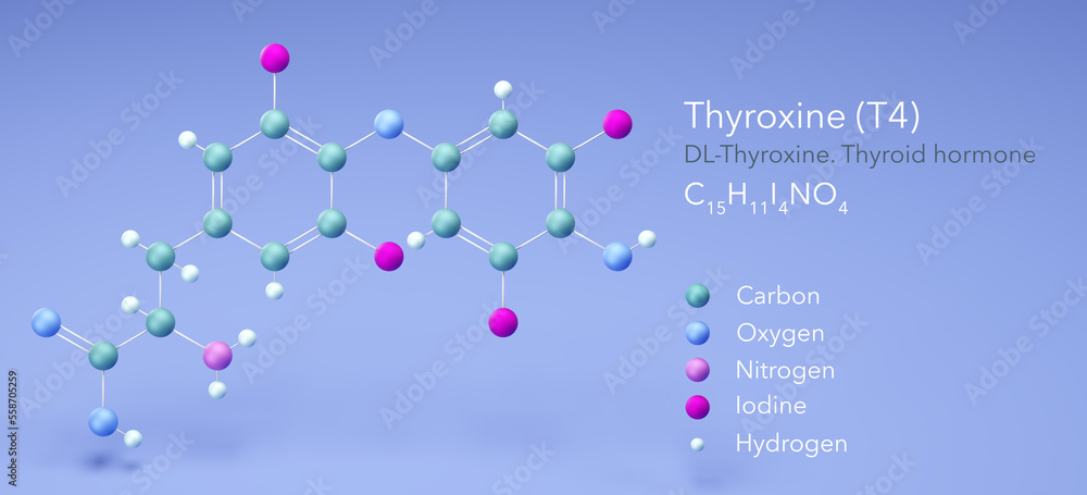 Stock-Illustration „molecule thyroxine, molecular structures, Thyroid hormone 3d model ...