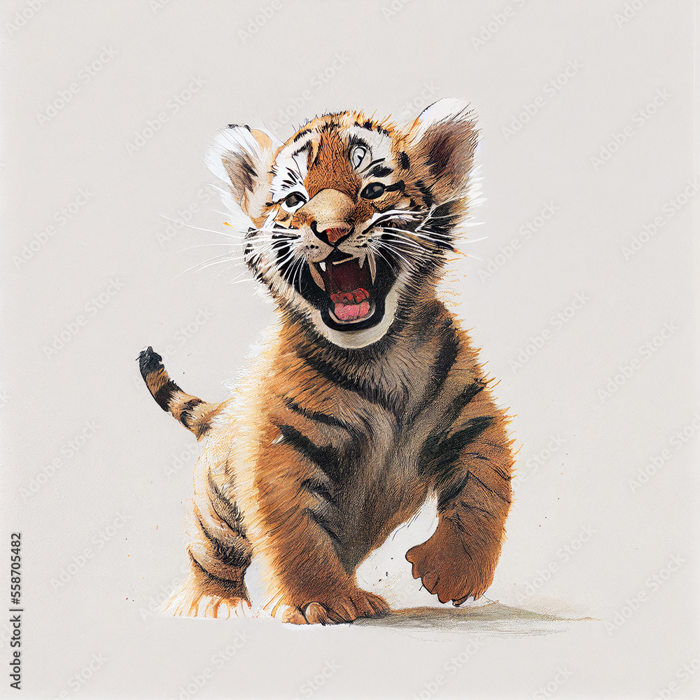 Cartoon. Cute baby tiger laughing and having fun. Generative ai Stock ...