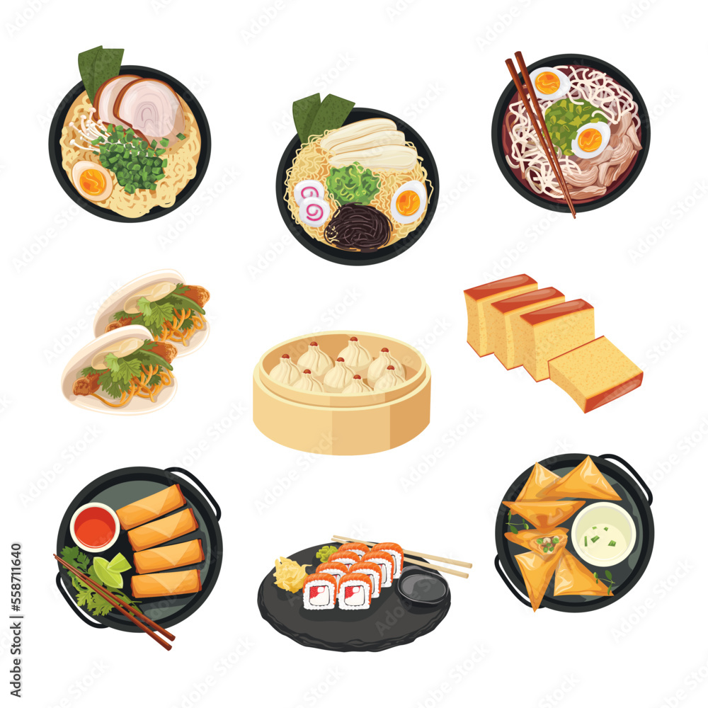 Korean food set menu isolated on white background illustration vector ...