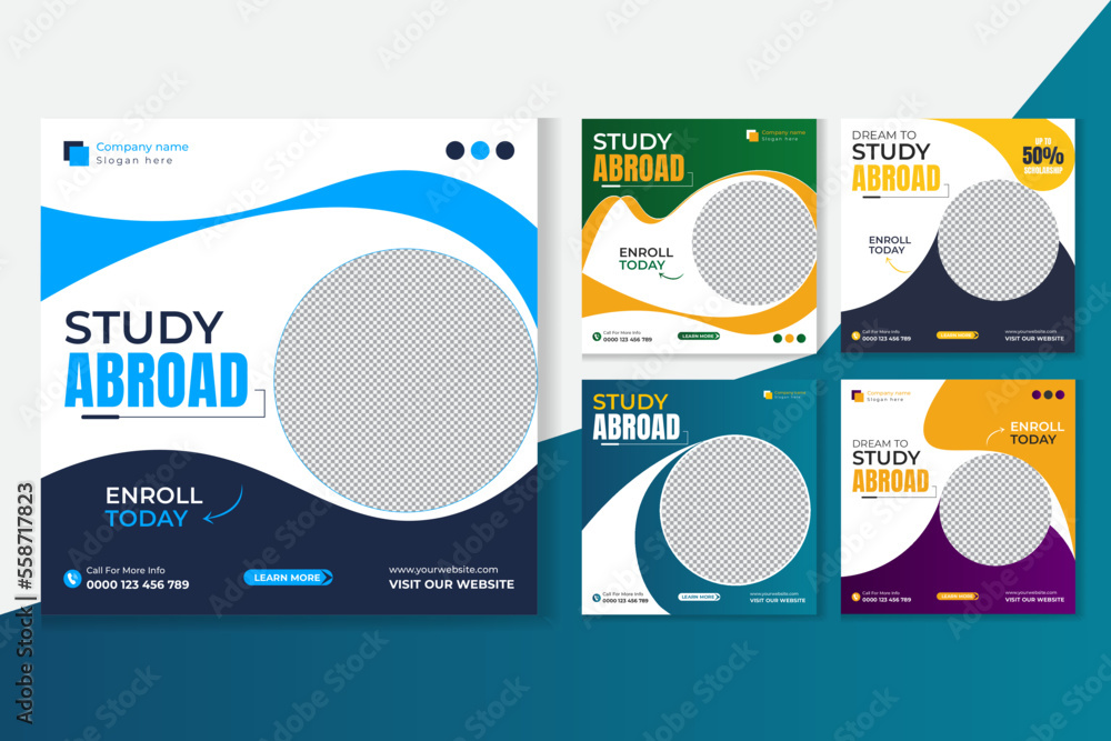 Study abroad social media post design bundle Stock Vector | Adobe Stock