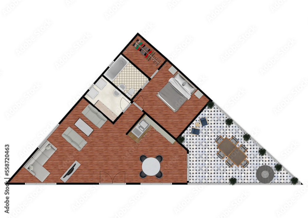 Illustration Stock Ultramodern house designs. Triangle house. Floor ...