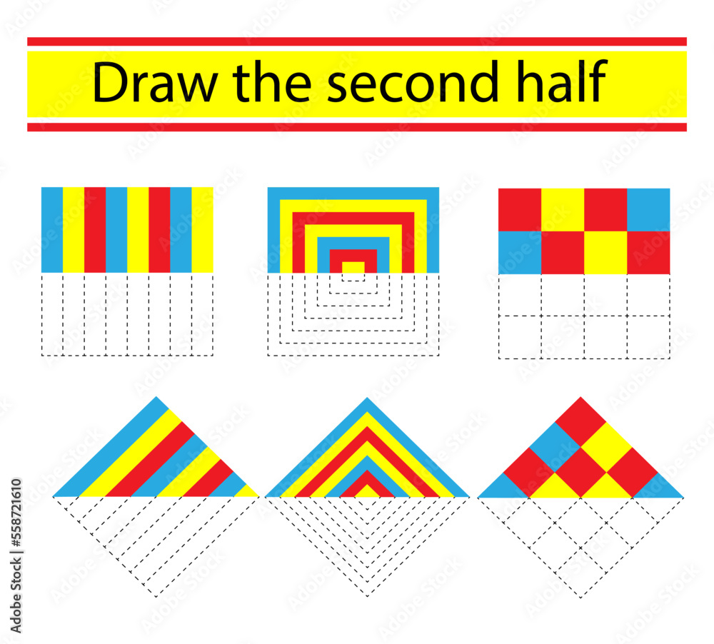 Draw the second half. Coloring book. Preschool worksheet for practicing ...