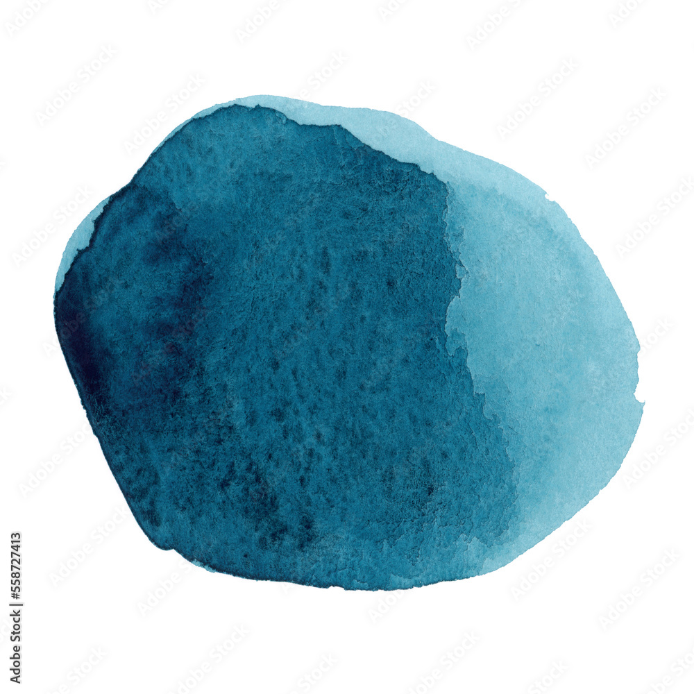 Round blue watercolor frame, circle shape form isolated on white ...