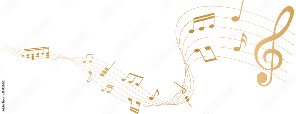 vector illustration of gold colored sheet music - musical notes melody ...