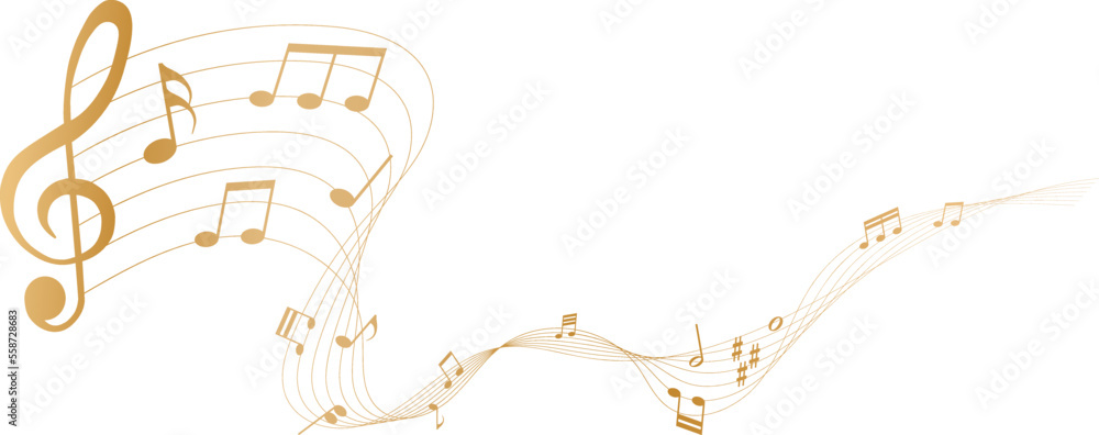 vector illustration of gold colored sheet music - musical notes melody ...