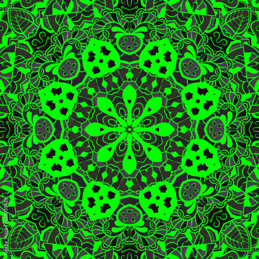 Seamless tile texture. Tracery mehndi design image. Dark toxic colors ...