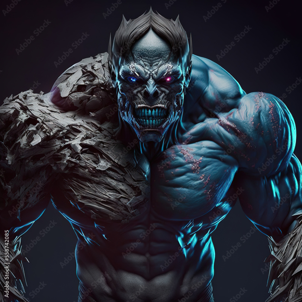 monster with huge muscles, horror, skull, character, comics, art ...