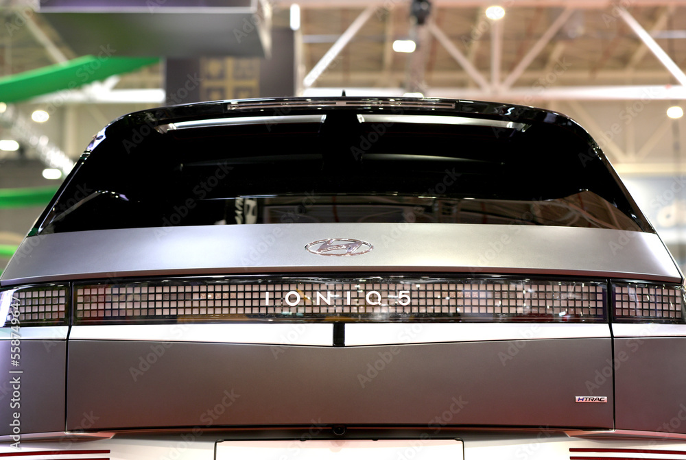 Back view with logo and light detail of a Hyundai IONIQ 5, one of the ...