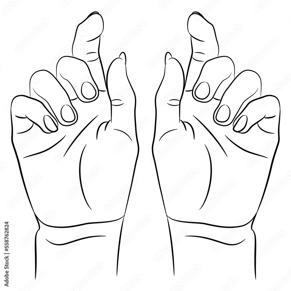 Two raised up female hands. Relaxed holding gesture. Pointing index ...