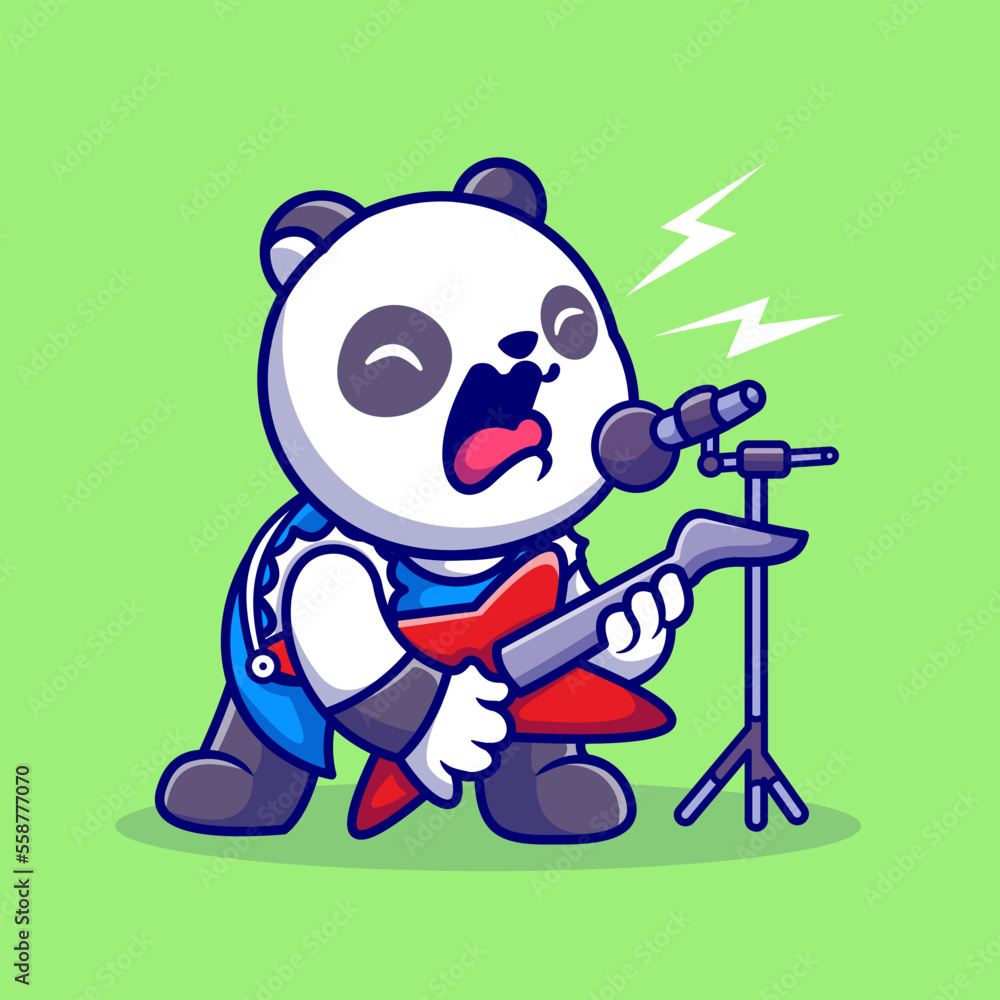 Cute Panda Rocker With Guitar Cartoon Vector Icon Illustration. Animal ...